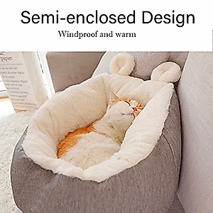 Calming Dog Bed,Cat Sofa Nest Thick Breathable Warm Comfortable Soft Rabbit Ears Design Sense Kitty House Winter Puppy Mat Anti Anxiety Cats Cave Beds Pet Supplies (White)