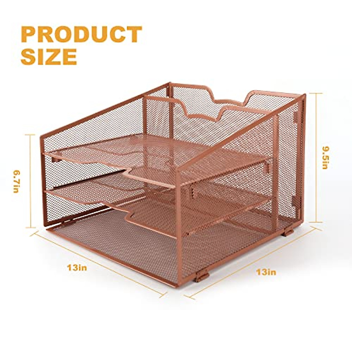 Meshist Rose Gold Desk Accessories Organizer, Desktop File Organzier with 3 Letter Trays and 1 Upright Section, Paper Organizer for Home and Office