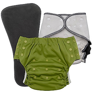 Special Needs Big Kids' Protective Briefs: Nighttime Cloth Diaper Set for Incontinence & Bedwetting, Age 6-16 Years (Olive Green, Junior 2)