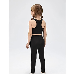 Zaclotre Girls Athletic Leggings Kids High Waist Yoga Pants Tennis Runnig Workout Performnace Dance Legging Pants Black