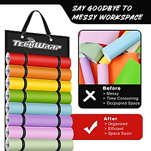 TECKWRAP Vinyl Roll Holder, Vinyl Roll Storage Organizer Black Double-sided Wall-mount with 44 Compartments Craft Vinyl Storage Organizer