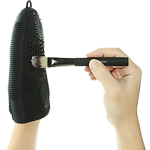 ScivoKaval Makeup Brush Cleaner Mat Mitt Glove Silicone Cosmetic Cleaning Scrubber Tool for Face Brushes and Eye Brush Washing Pad Black