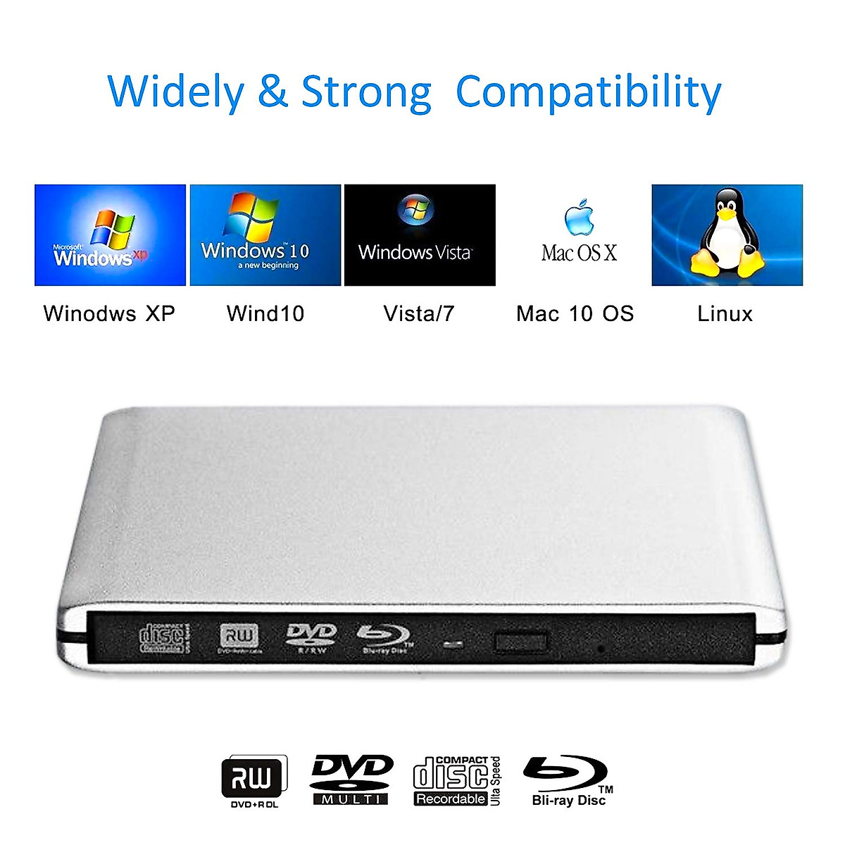External Aluminum USB C USB 3.0 3D Blu-ray Burner DVD CD Writer Drive Compatible with 2012 to 2019 MacBook Air MacBook Pro New iMac and All Windows Pcs