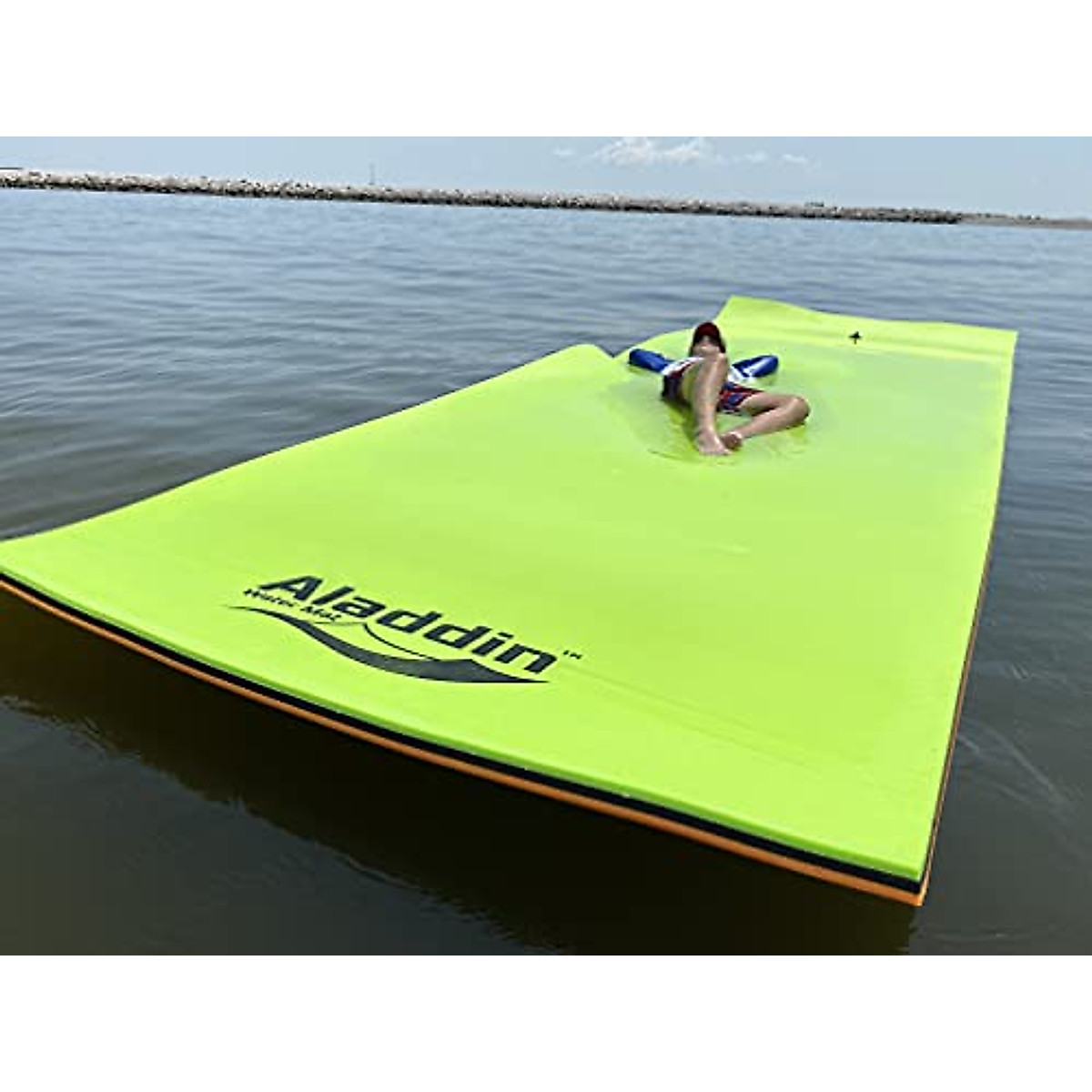 ALADDIN WATER MAT 12x6 Ft, 3 Layers, Newest Model, Floating Water Pad-Mat-Island-Giant Lilly Pad for Ocean, Pools, Lakes, Rivers - (Green/Yellow)