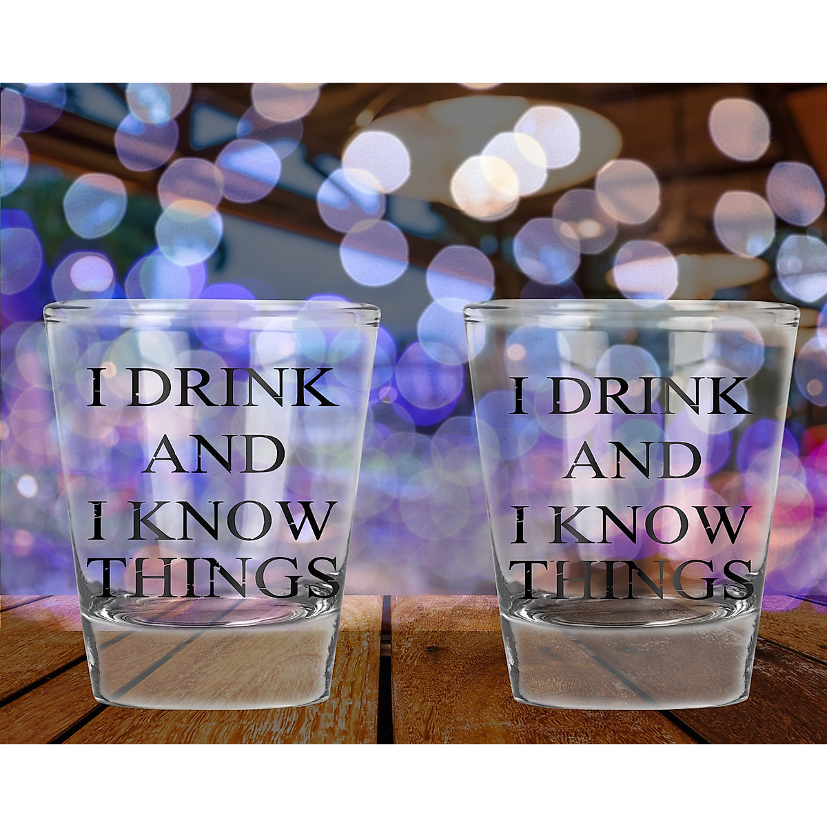 AW Fashions I Drink and I Know Things - Funny Parody Party Shot Glass - 2 Pack Set of Shot Glasses Bachelorette Bachelor Game