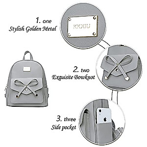 KKXIU Girls Bowknot 3pcs Fashion Small Leather Backpack Purse Cute Mini Backpack Bag for Women (A-Grey)