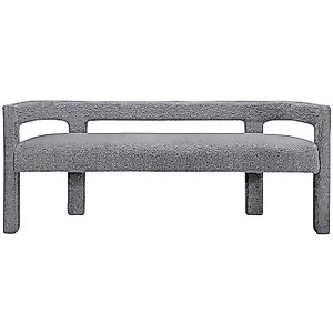 Meridian Furniture Athena Collection Modern | Contemporary Boucle Fabric Upholstered Bench, 66.5" L x 21" D x 27" H, Grey