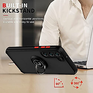 Zotita for Samsung s23 Mobile Phone Protective case with Metal Ring and Built-in Iron Plate, Heavy Enough to Reach Military Level, Better Protect Your Mobile Phone Black+red