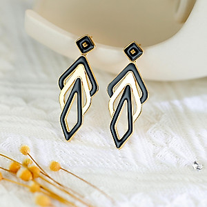 Black Gold Dangle Earrings for Women, 14K Gold Plated Drop Fashion Statement Jewelry Lightweight Dangle Earrings