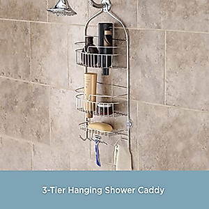 Kenney Rust-Resistant Heavy Duty 3-Tier Large Hanging Shower Caddy with Suction Cups and Four Razor Holders, Chrome