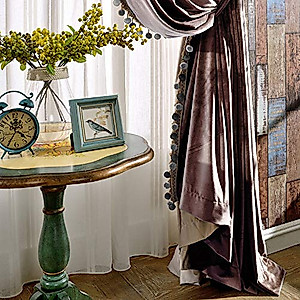 Melodieux Set of 2 Pom Pom Velvet Blackout Lined Thermal Insulated Rod Pocket Curtains for Bedroom, 52x84 Inch, Dusty Pink (1 Pair)