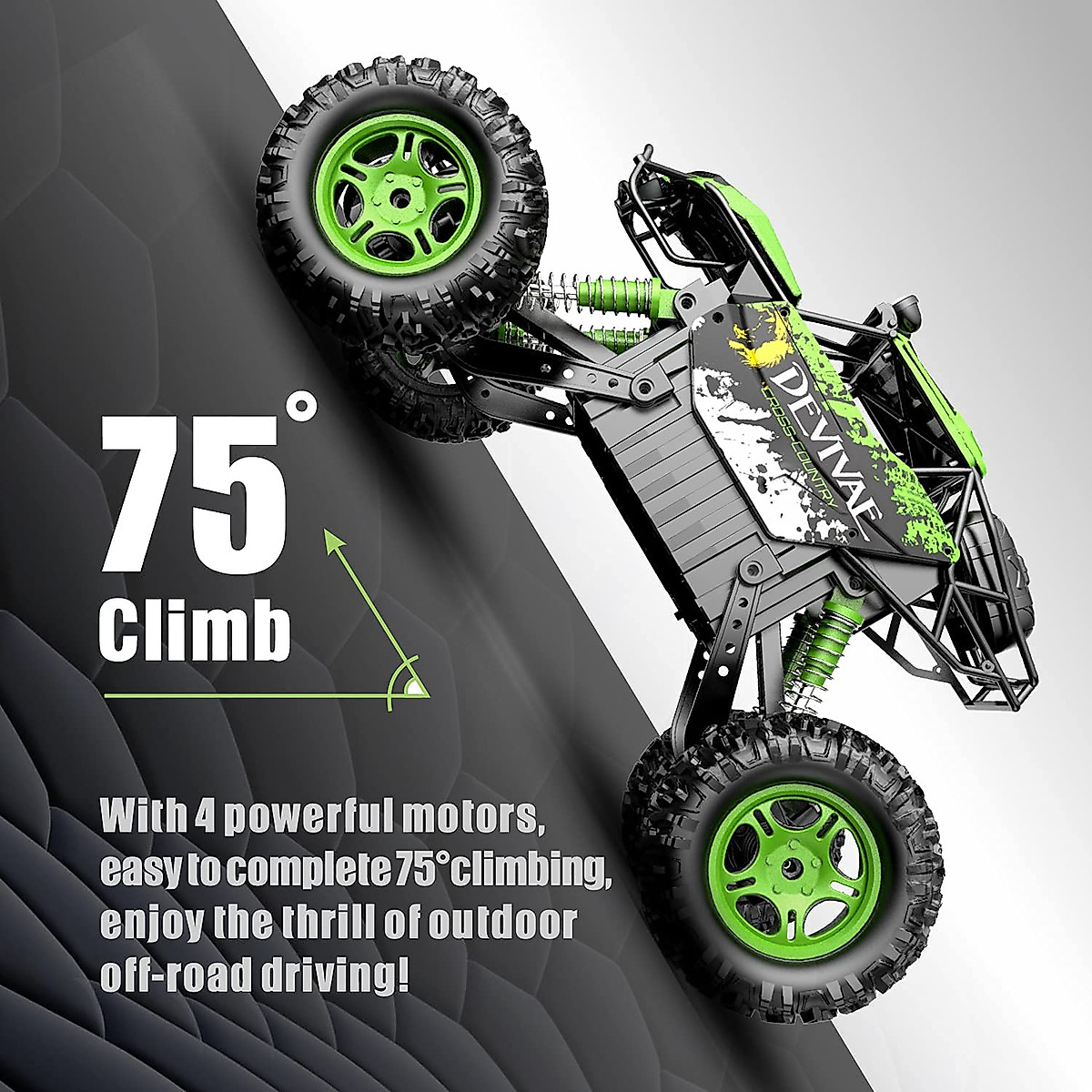 DEVIVAE RC Cars 2059 Remote Control Car for Kids Adults,1:12 All Terrain Monster Trucks , 4WD Off-Road 2.4GHz Rock Crawler,2 Batteries for 80Mins Play, RC Truck Electric Toy Gift for Boy Girl…