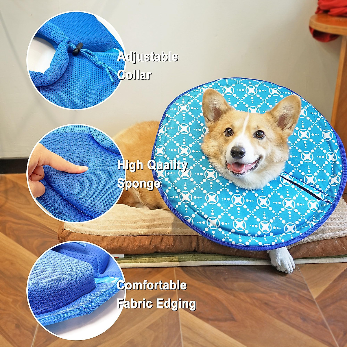 Aberatail Soft Dog Cones for Large Medium Small Dogs After Surgery, Adjustable Soft Cone Collar, Recovery Collars to Prevent Pets from Wounds and Rashes with Hook & Loop and Drawstring (Large)