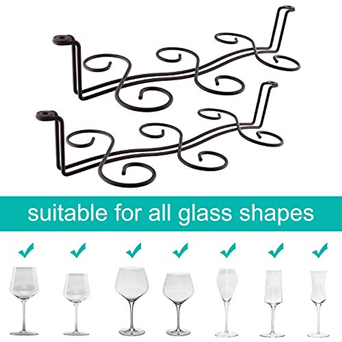 MOCOUM 2 Pack Wine Glass Rack Under Cabinet Stemware Rack, Wine Glass Hanger Rack Wire Wine Glass Holder Storage Hanger for Cabinet Kitchen Bar