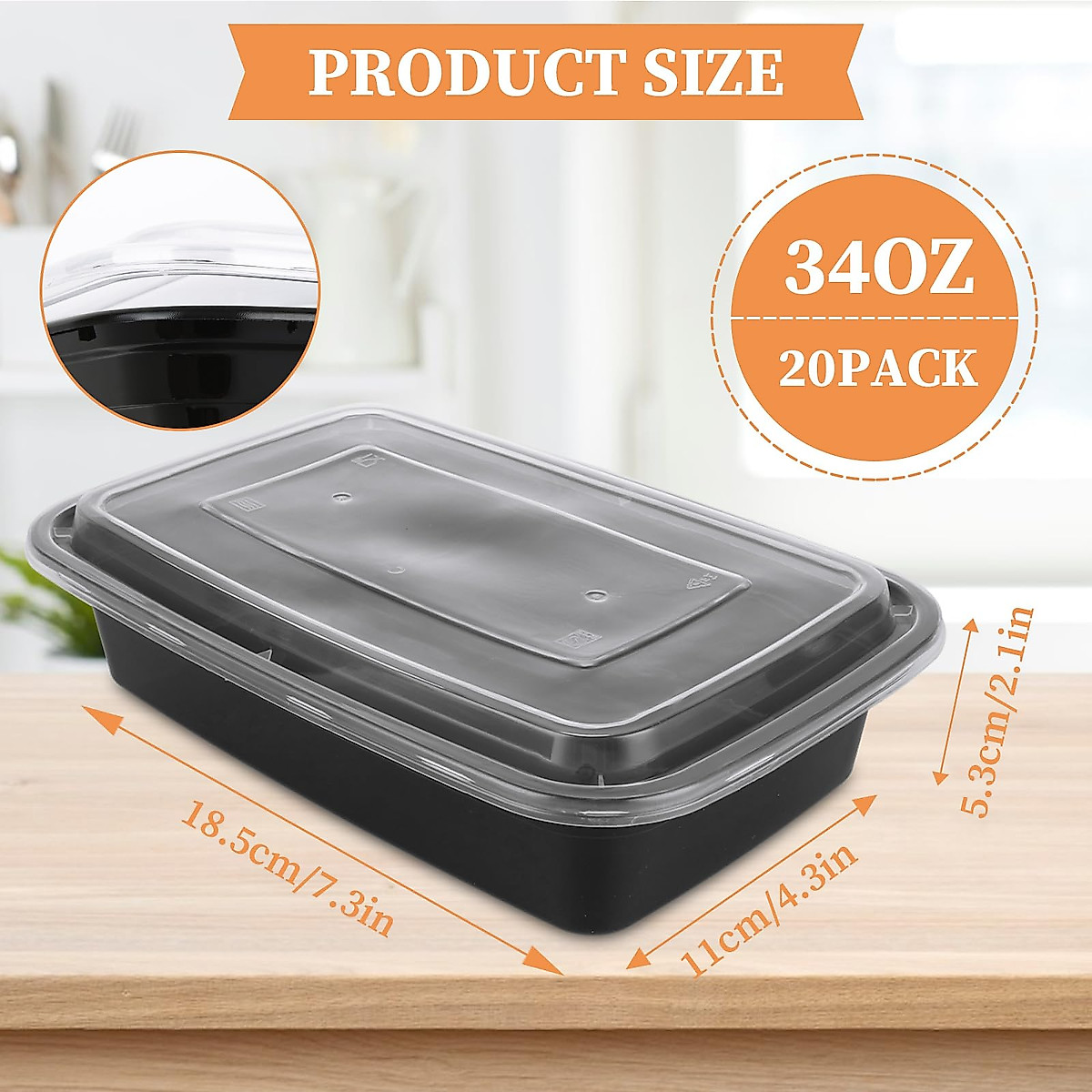 MUXHEL 20 Pcs 34 Oz Meal Prep Container Reusable, 1-Compartment Food Container Box with Lid, Microwave Safe Plastic Take Out Container with Lid for Meal Prep (BPA Free)