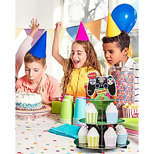 WERNNSAI Video Game Cupcake Stand - 3-Tier Gaming Party Decorations for Boys Cardboard Cupcake Holder Round Serving Tray Stand Dessert Tower Video Game Theme Birthday Party Supplies