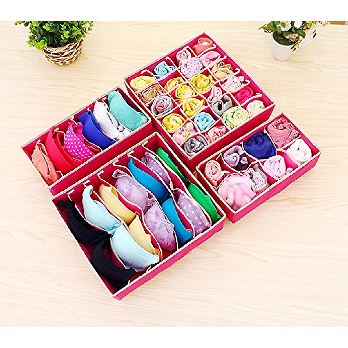 FunSpt Foldable Fabric Closet Underwear Organizer Drawer Divider Dresser Organizer Storage Box, 7 Cells