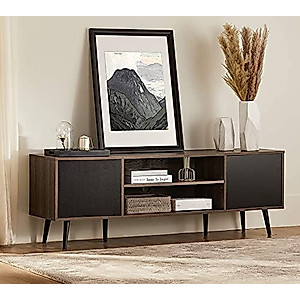 WAMPAT Mid Century Modern TV Stand for TVs up to 65 inches, Wood TV Console Media Cabinet with Storage, Entertainment Center for Living Room Bedroom, Black, 60 inch