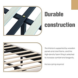 AGARTT Upholstered Platform Bed Frame King Size with Headboard and Footboard/Wooden Slats Support/No Box Spring Needed/Easy Assembly, Beige Velvet