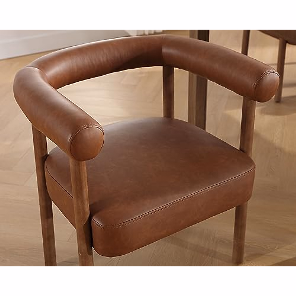 VESCASA Upholstered Dining Chairs with Natural Brush Wood Legs, Faux Leather Mid-Century Modern PU Dining Chairs with Curve Padded Open Back for Dining Room, Kitchen, Set of 2, Brown