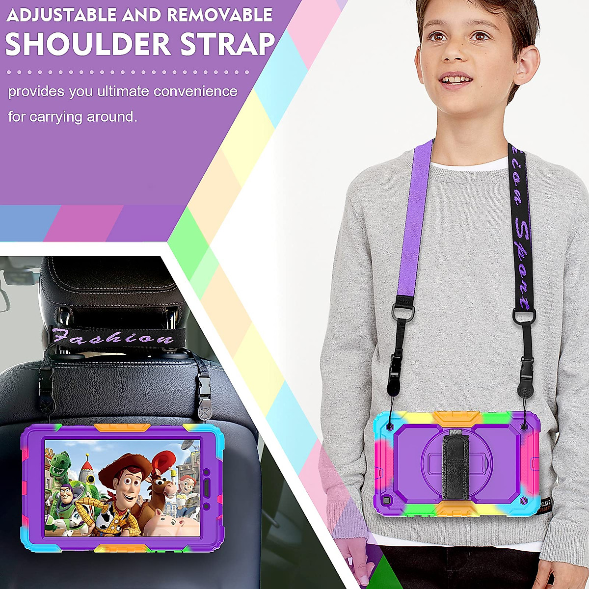 ausleben 2019 Case for Samsung Galaxy Tab A 8.0 inch case 2019,SM-T290/SM-T295.Full Body Protection Case with Built-in Screen Protector Pen Holder [360 Rotating Hand Strap] for T290 (Colourful)