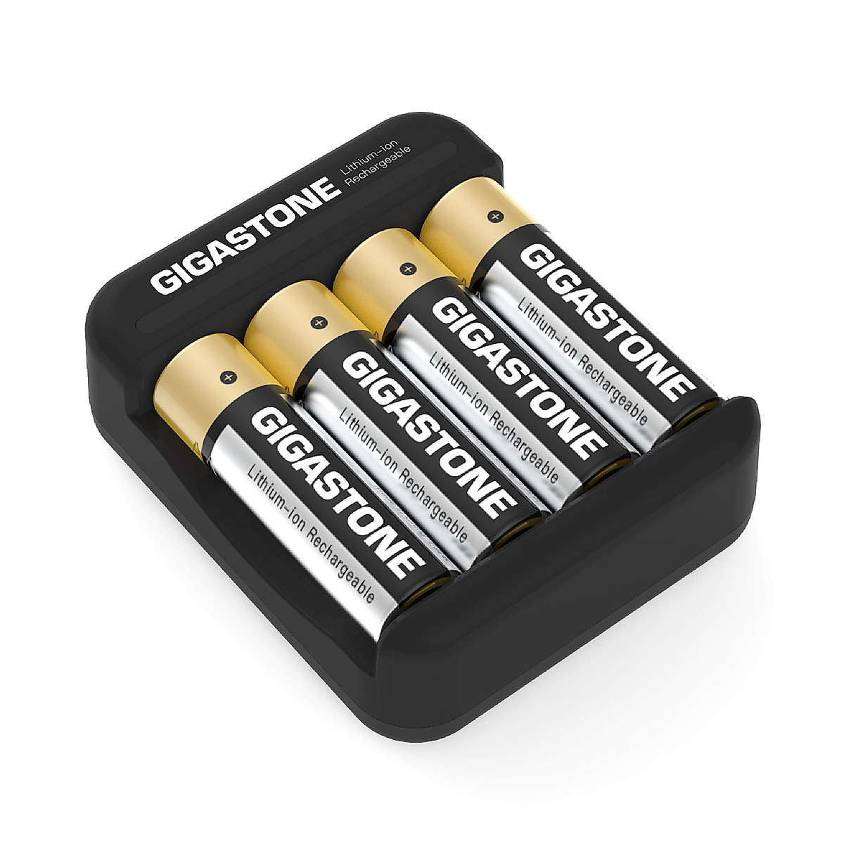 Gigastone Rechargeable Lithium AA Batteries, 1.5V Constant Voltage, 3000mWh High Endurance 1000x Cycles, Built-in Safety Protection, 4-Pack AA Batteries + 8-Bay Fast Charging AA AAA Battery Charger