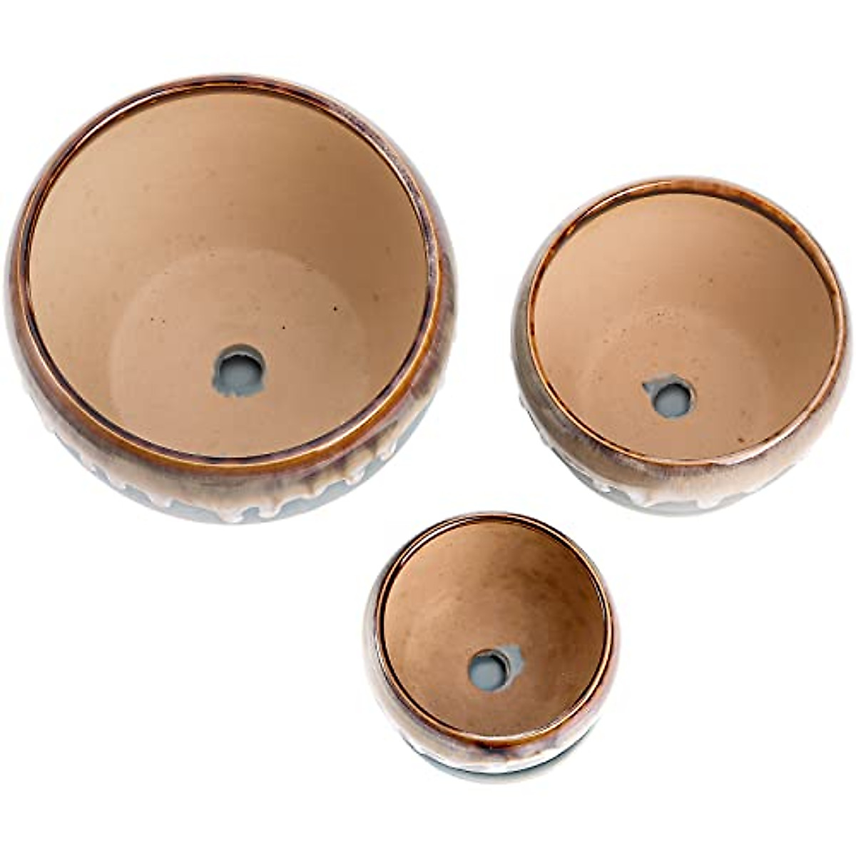 Lyellfe Set of 3 Ceramic Plant Pot, Planter Pots with Drain Hole and Connected Saucer, 7/5 / 4 Inch Decorative Flower Pots for Indoor Outdoor, Balcony, Office, Apple Shape