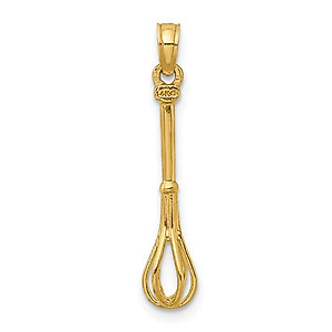 Solid 14k Yellow Gold 3-D and Whisk Charm Pendant - 21mm x 4mm