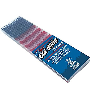 Lithos Outfitters, Old Glory Straws 20-Pack Red White Blue American Flag Reusable BPA-Free Plastic Drinking Straws