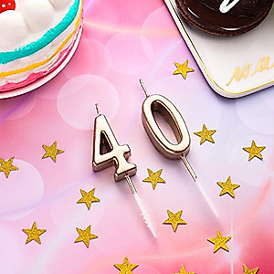 40th Birthday Candles Cake Number Candles Happy Birthday Cake Candles Topper Decoration for Birthday Wedding Anniversary Celebration Favor, Champagne Gold