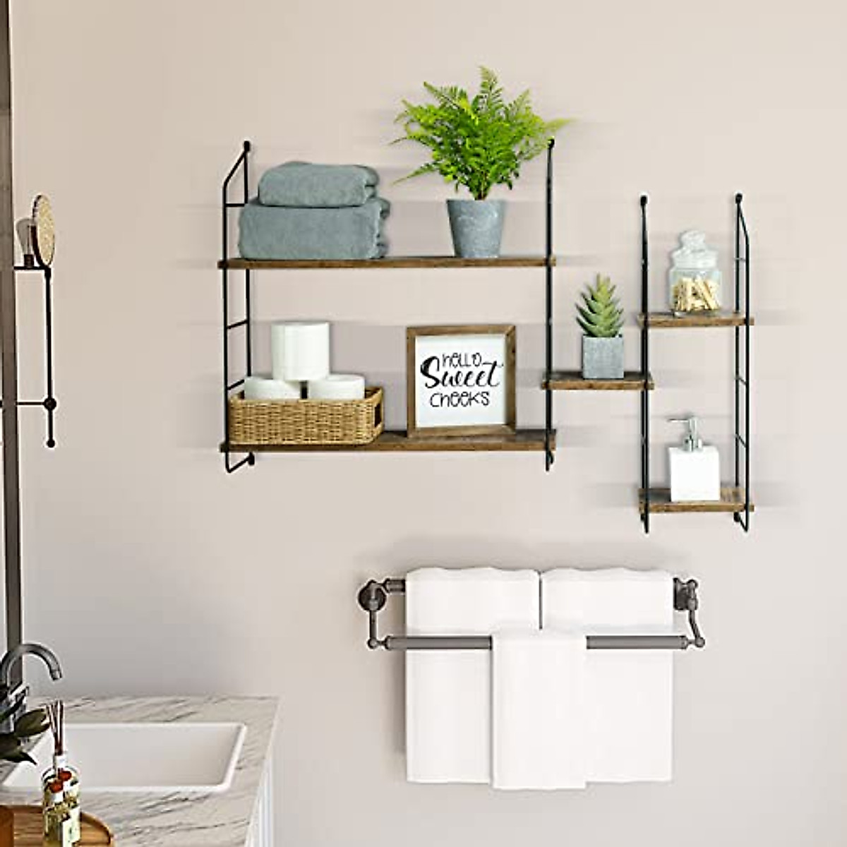 Nothing burger Floating Shelves Wall Mounted, Bamboo Floating Shelves, Bathroom Shelves Wall Mounted for Bathroom, Bedroom, Kitchen, Living Room