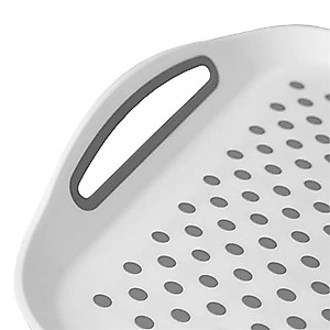 Home Basics Anti-Slip Plastic Serving Tray with Easy Grip Handles, White 16'' x 11'' x 1.6'' 41.5 x 29 x 4.3 cm