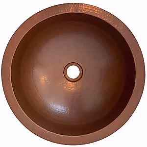 15" Round Copper Bathroom Sink Mexican Copper Bath Sink Pure Copper Hand Hammered Dual Mount Brown CPS06