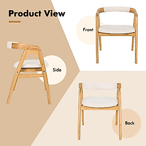 COSTWAY Bamboo Accent Chair, Modern Painted Bamboo Leisure Chair w/Comfy Fiber Cushion, Curved Backrest, Solid Legs, Upholstered Armchair for Living Room, Bedroom, Dining Room, Natural (1)