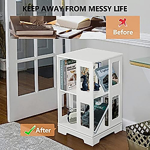 Nisorpa 2 Tier Rotating Bookshelf, 360° Revolving Square Bookcase Floor-Standing Storage Display Rack for Kids & Adults, Used in Bedrooms Living Rooms Study Office (30"x18"x18")