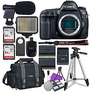 Canon EOS 5D Mark IV Digital SLR Camera Body + 2X Sandisk 64GB SDHC Memory Cards + Accessory Bundle (Renewed)