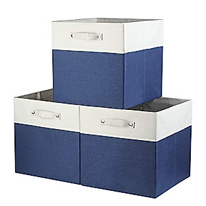 Awekris Storage Cubes, 13 Inch Foldable Storage Bins with Sturdy Handles, 3 Pack Fabric Clothes Organizer Storage Baskets for Home Office Closet, Clothes, Toys, Royal Blue