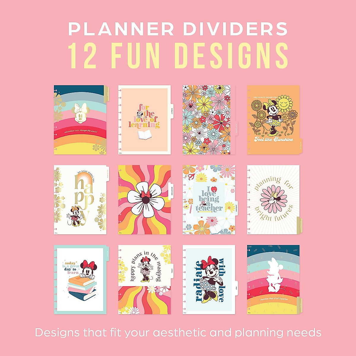 Happy Planner Disney 12-Month Teacher Planner, July 2023–June 2024, Daily, Weekly, and Monthly Disc-Bound Pages, Vertical Layout, Sunny Minnie Theme, Classic Size, 7 Inches by 9 1/4 Inches