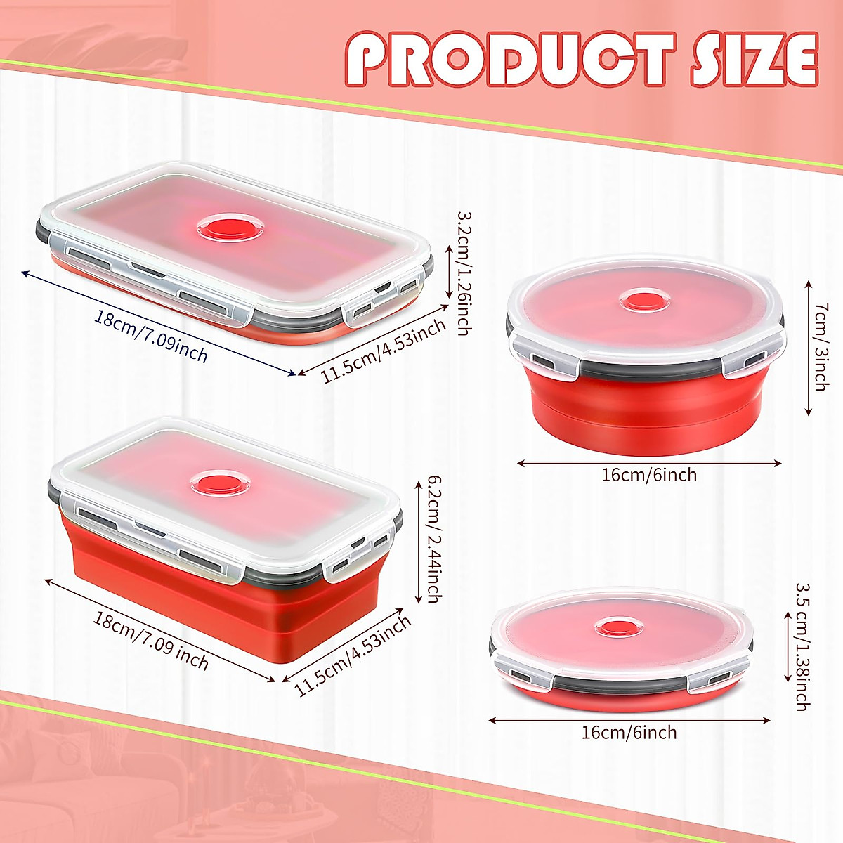 Dandat 10 Pcs 27 oz Large Silicone Collapsible Food Storage Containers with Airtight Lids Stacking Meal Lunch Containers for Kitchen, Travel, Microwave Freezer Dishwasher Safe(Grey, Red)