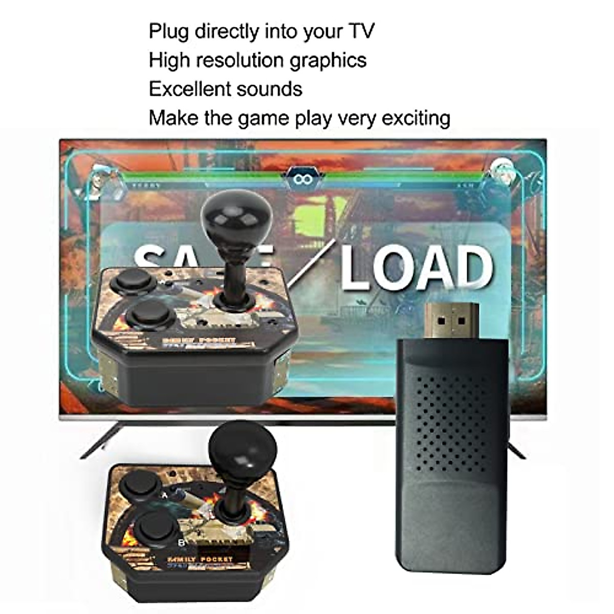 Luqeeg Double Joystick Game Console, Handheld Game Console Arcade Game Console with Various Classic Games Double Player Joystick Game Controller Gaming System, Plug & Play (Black)