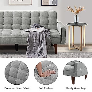 VIPNEW Convertible Futon Sofa Bed, Modern Tufted Loveseat Sofa Sleeper, Linen 3 Seater Couch for Living Room, Bedroom, Apartment, Grey