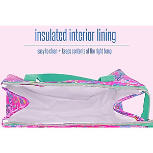 Lilly Pulitzer Cute Lunch Bag for Women, Large Capacity Insulated Tote Bag, Pink Mini Cooler with Storage Pocket and Shoulder Straps, Shell Me Something Good