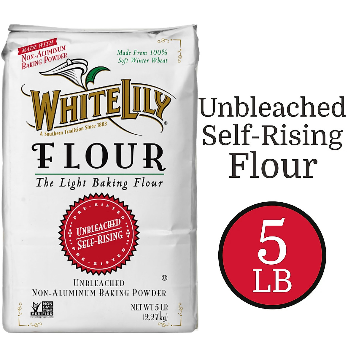 White Lily Non-GMO Aluminum-Free Unbleached Self Rising Flour 5 lb Bag (Pack of 2) By The Cup Swivel Spoons