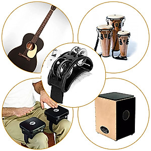 4 PCS Foot Tambourine for Adults, Black Foot Percussion Instruments with Metal Steel Jingle Bell for Guitar Drum Accessory Instrument