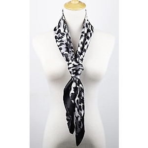 vabovin 35" Large Square Satin Headscarf Silk Likef Scarf Fashion Neckerchief Women's Hair Sleeping Wraps (Silver Black Leopard)