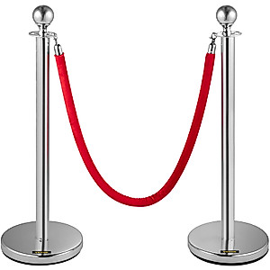 BestEquip 38 Inch Stanchion Posts Queue, Red Velvet Rope (3, Silver)