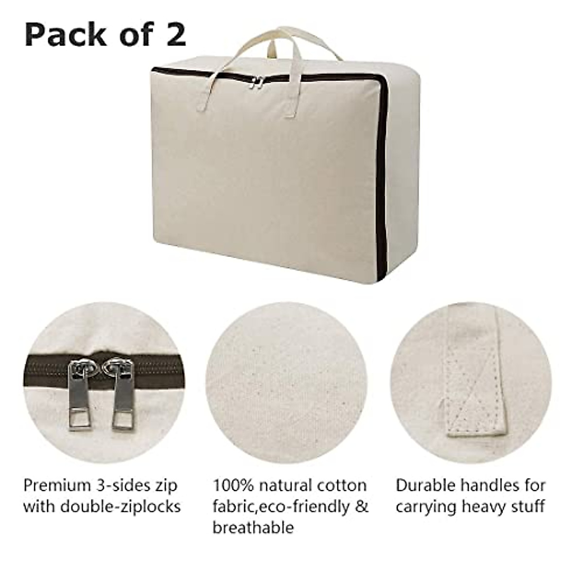 Beige Canvas Soft Storage Bags Set, Breathable Fabric, Large Different Size for Closet Shelves, 1pcs XL Bag, 2pcs L Size Bags