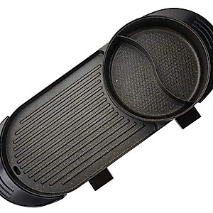 Electric Grill with Hot Pot, 2 in 1 Barbecue Stove Indoor Hot Pot Adjustable Non-Stick Teppanyaki Grill/ Shabu Pot with Divider Large Capacity for Household Dinner and Entertainment Party