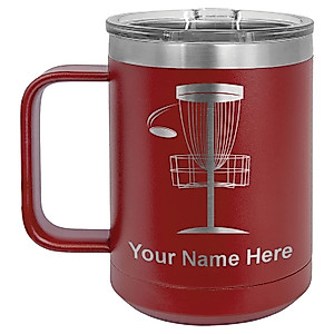 LaserGram 15oz Vacuum Insulated Coffee Mug, Disc Golf, Personalized Engraving Included (Maroon)
