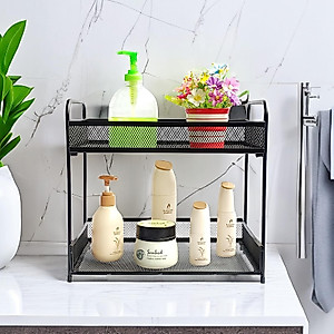 SETTFRFE Two Tier Shelf Organizer,Bathroom Countertop Organizer,Coffee Bar Counter Shelf,Black